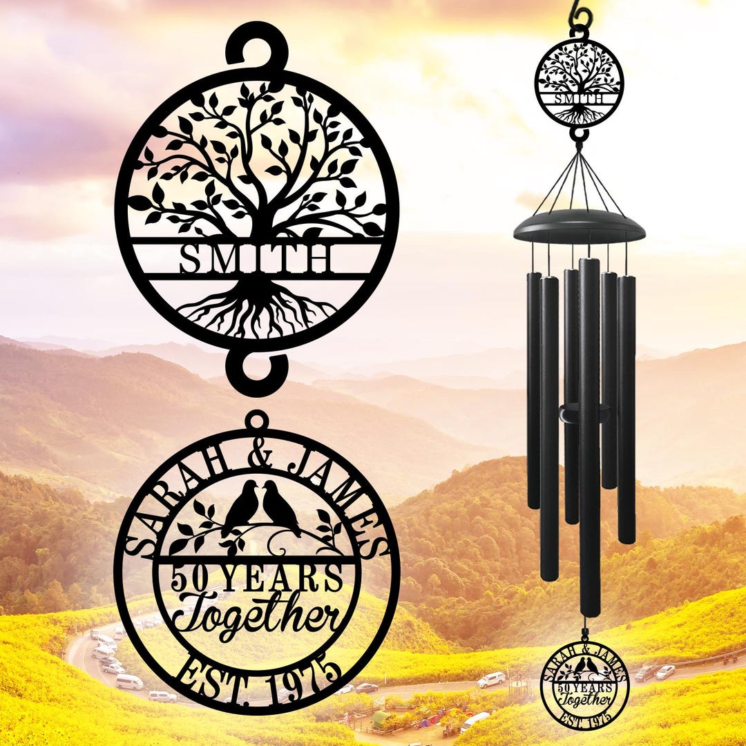 Personalized 37-inch Wind Chime | Family Anniversary Gift | Metal Tree ...