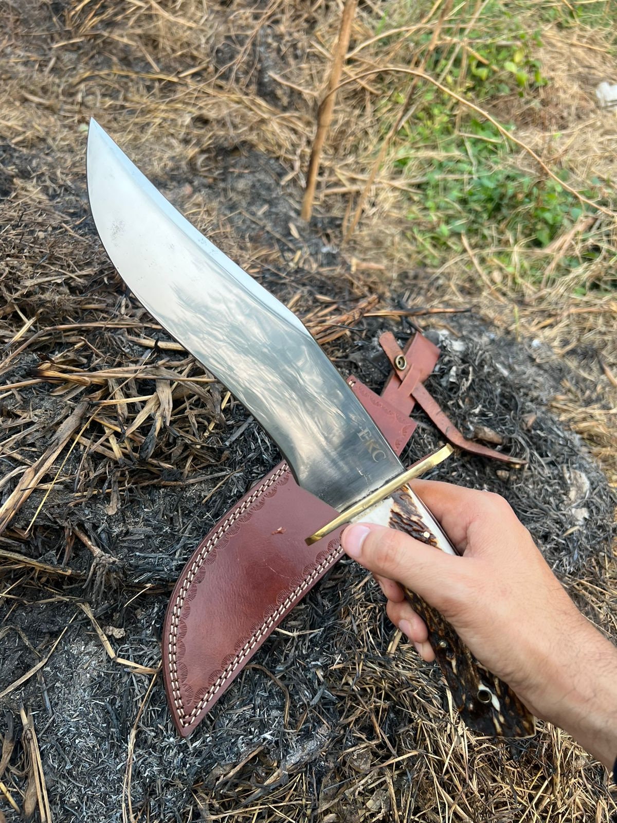 Handmade Hunting Bowie Knife ,stag Antler Full Tang Bowie Knife ,mirror ...