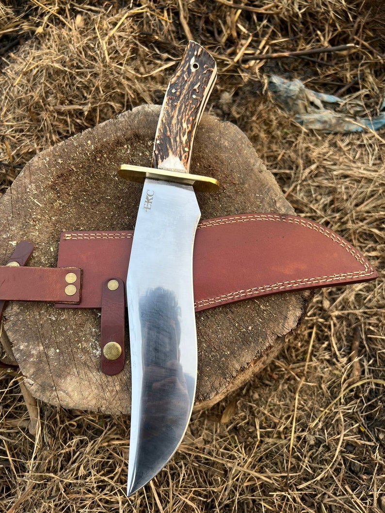 Handmade Hunting Bowie Knife ,stag Antler Full Tang Bowie Knife ,mirror ...
