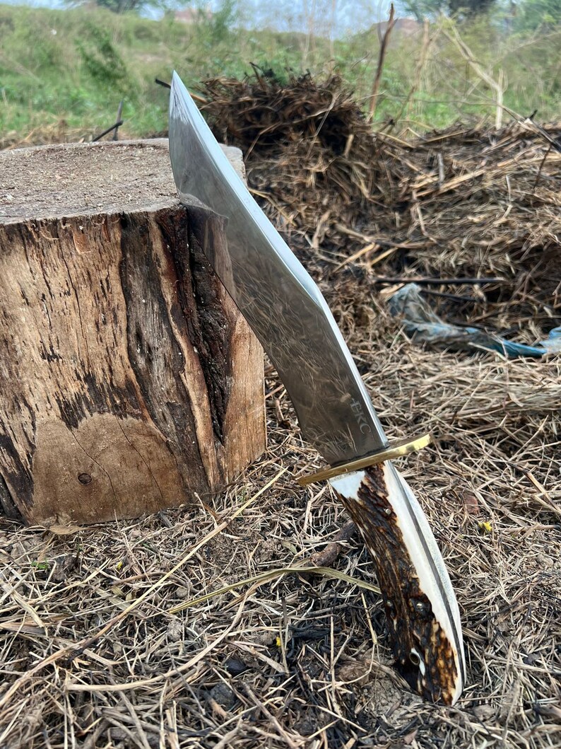 Handmade Hunting Bowie Knife ,stag Antler Full Tang Bowie Knife ,mirror ...