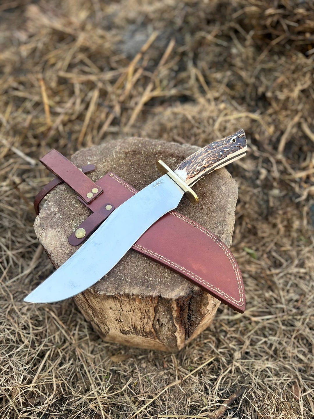 Handmade Hunting Bowie Knife ,stag Antler Full Tang Bowie Knife ,mirror ...
