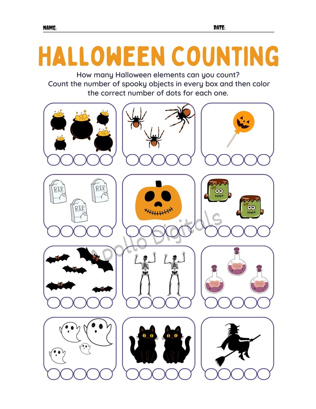Halloween Counting Activity- School Worksheet - Math Class Activity ...