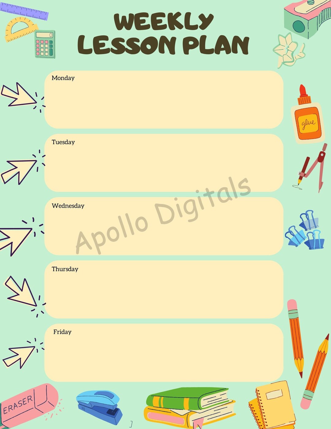 Weekly Lesson Plan - School Worksheet - Classroom Planner - Planner ...