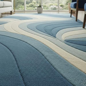Modern Blue Abstract Wool Area Rug, Hand Tufted Wave Pattern Living ...