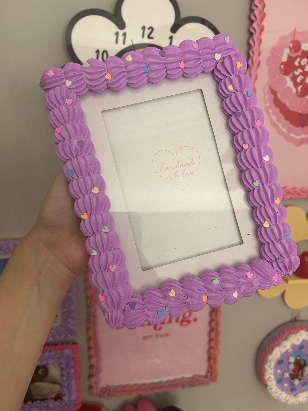 Fake Cake Photo Frame Lilac With Colorful Heart Sprinkles 4x6 / 5x7 ...