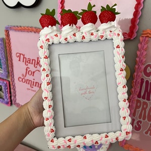 Fake Cake Photo Frame White With Strawberries Pieces and Strawberries ...