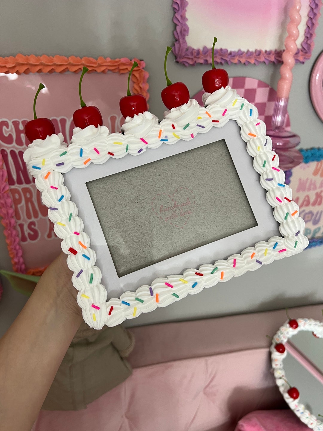 Fake Cake Photo Frame White With Colorful Sprinkles and Cherries on Top ...