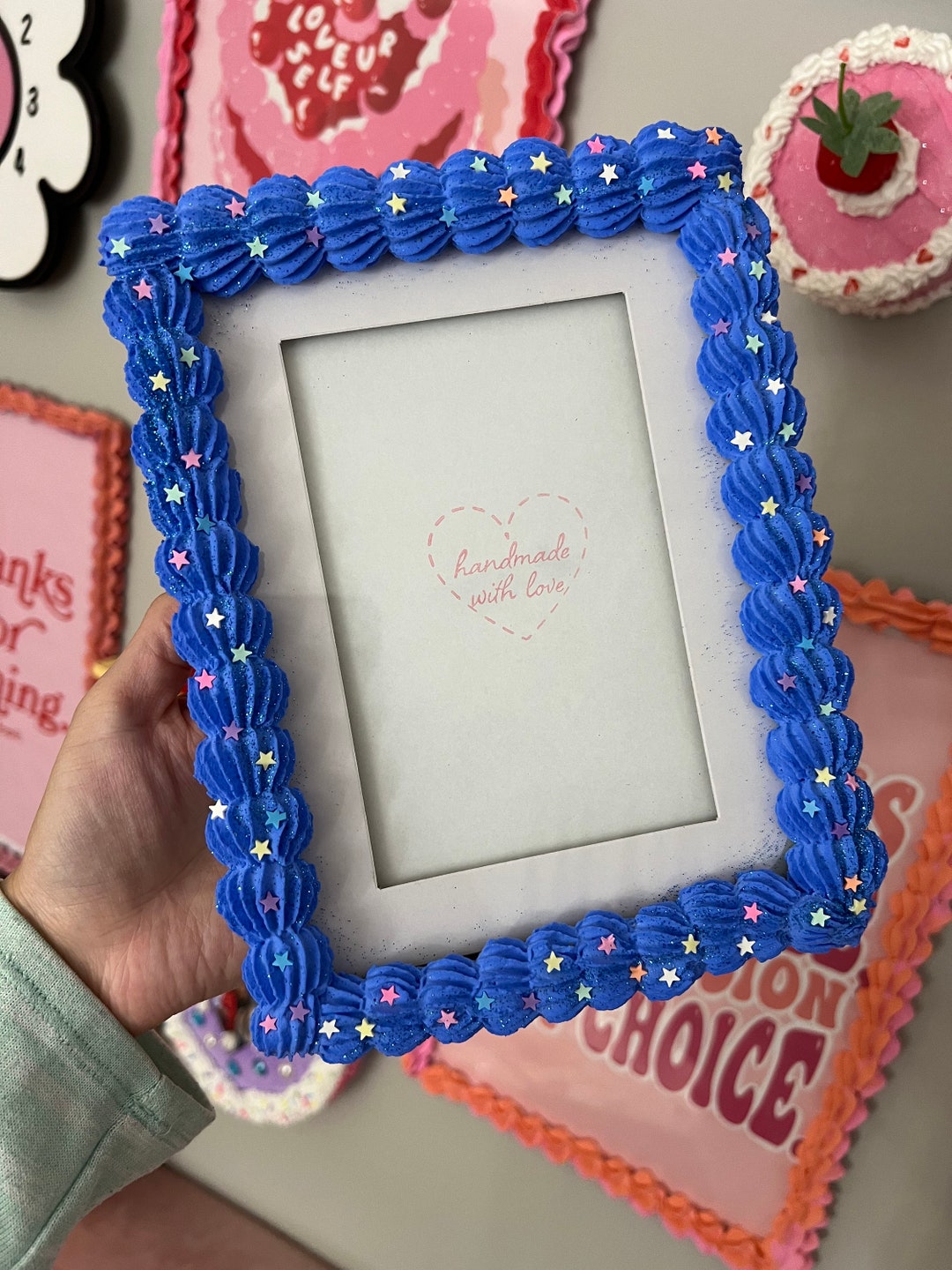 Fake Cake Photo Frame Blue With Star Sprinkles and Glitter 4x6 / 5x7 ...