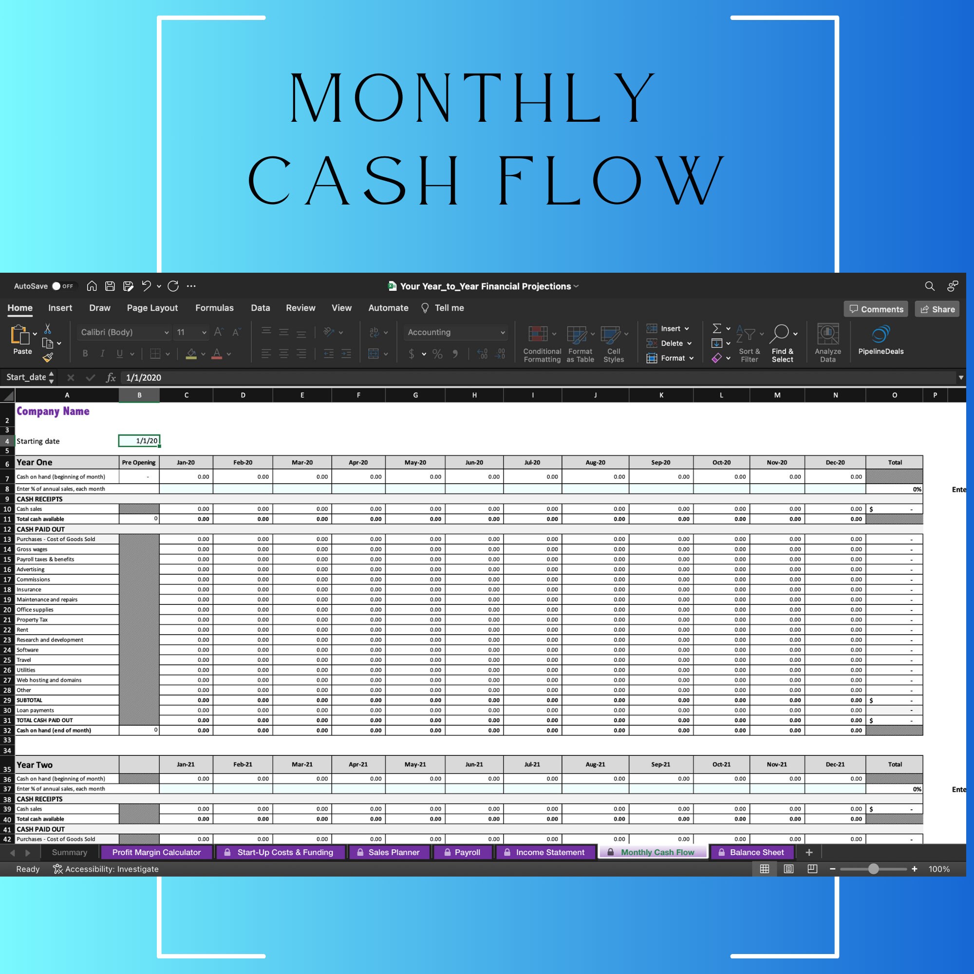 Financial Projections Template, Business Budget, Payroll, Balance Sheet ...