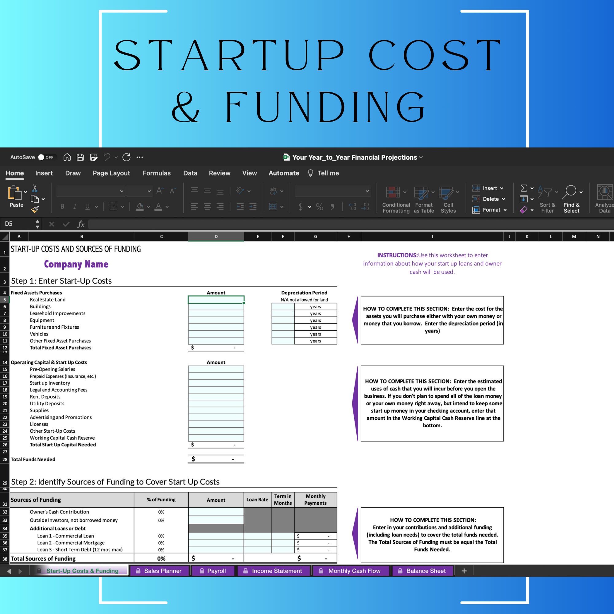 Financial Projections Template, Business Budget, Payroll, Balance Sheet ...