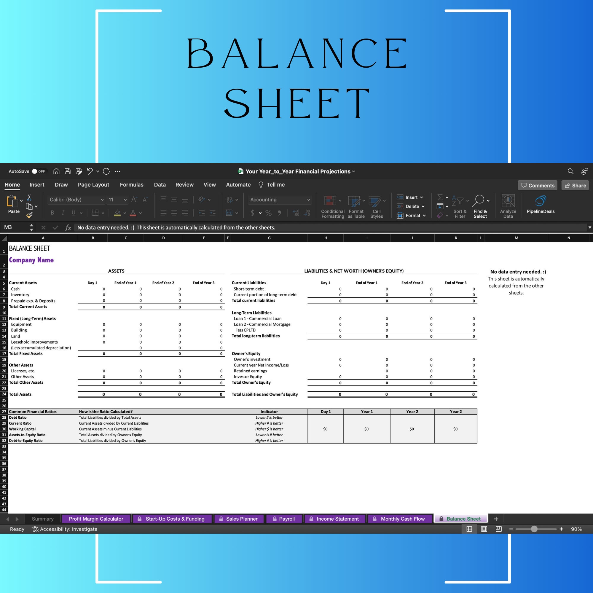 Financial Projections Template, Business Budget, Payroll, Balance Sheet ...