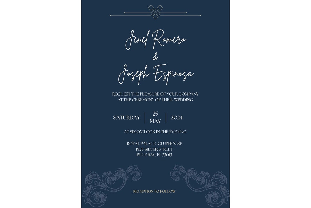 Ocean Blue Modern Renaissance Wedding Invitation Template - Etsy