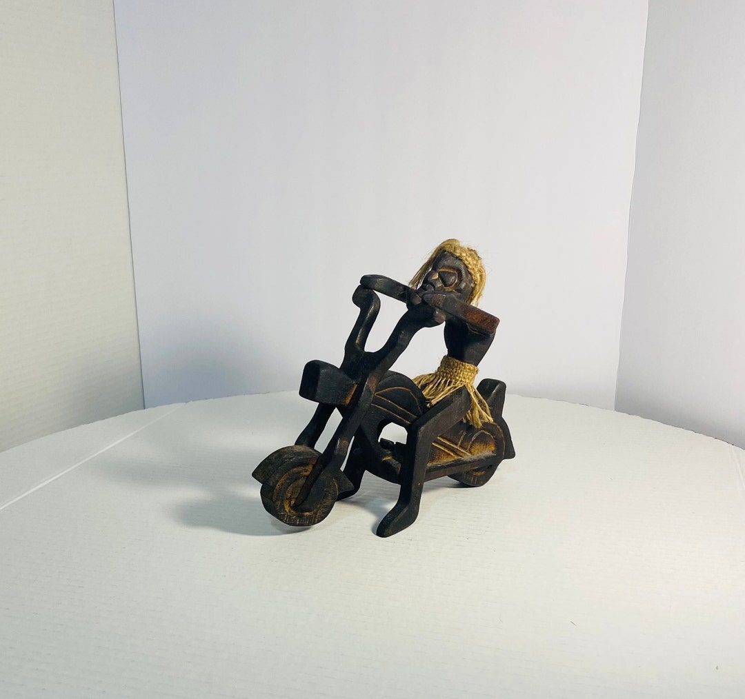 Rare Vintage Primitive Java Indonesian Man on Motorcycle Wooden Carving ...