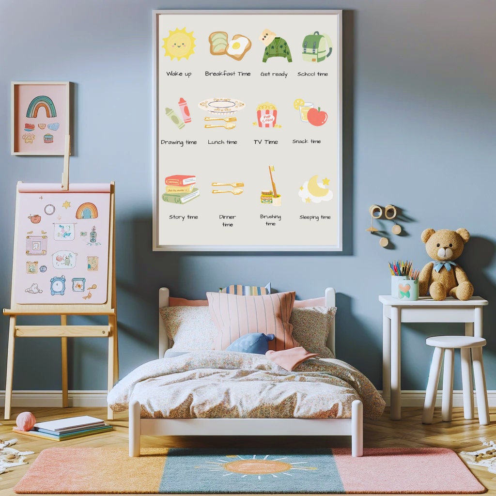 Colorful Kid's Daily Routine Chart Educational and Fun Daily Schedule ...