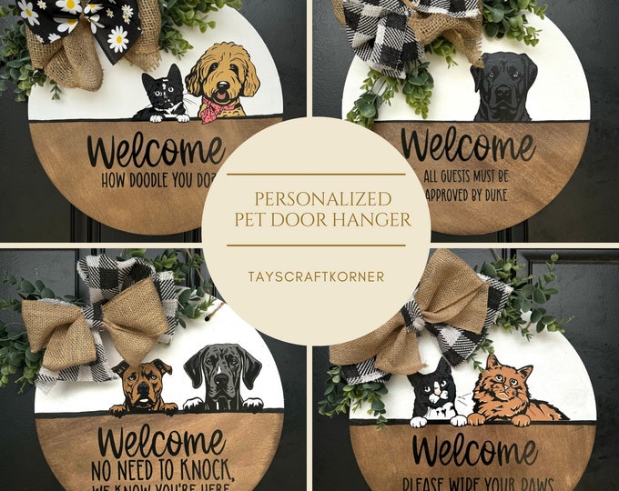 Personalized Pet Door Hanger Custom Dog Gifts Welcome Sign Wreath Pet ...