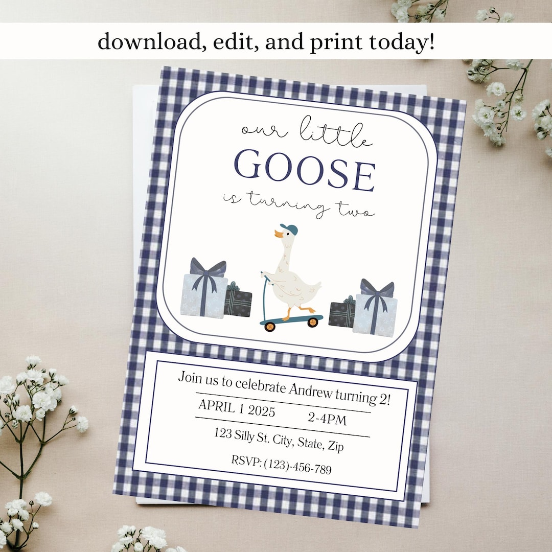 Silly Goose Birthday Invitation Template | Editable Boy Birthday Goose ...