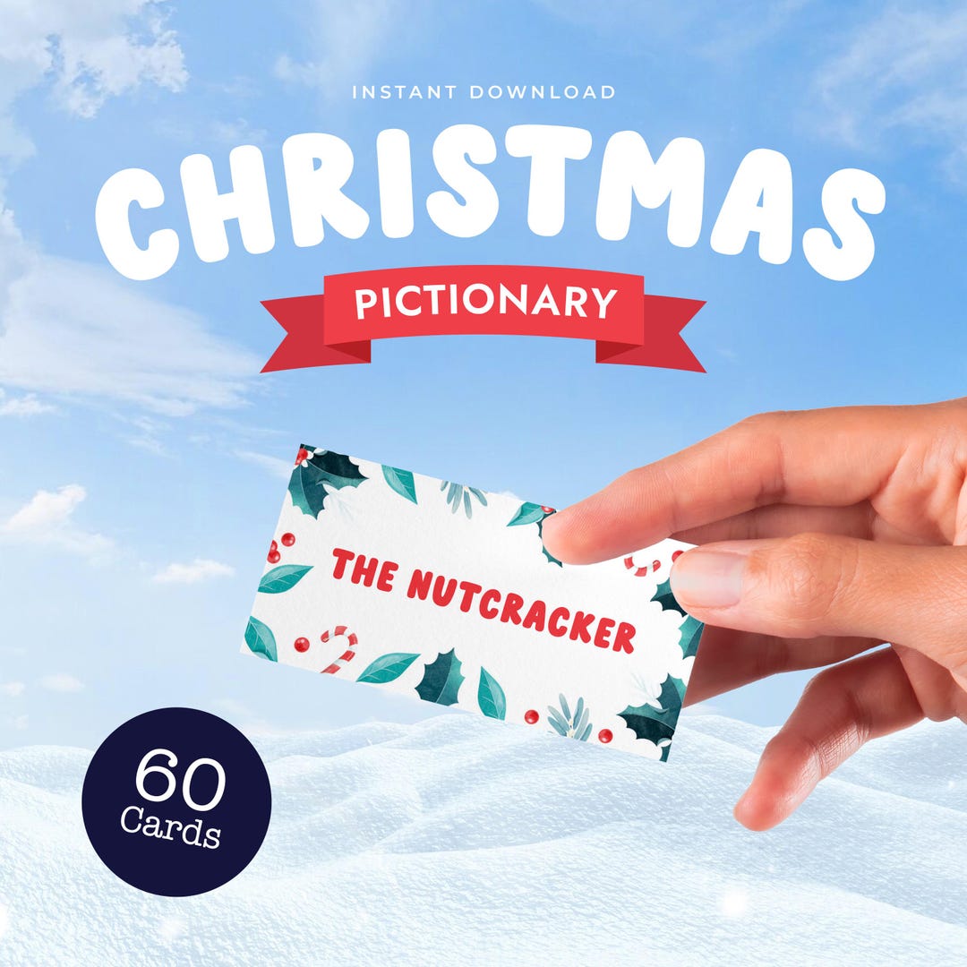 Christmas Pictionary Game - 60 Printable Holiday Cards - Fun Family ...