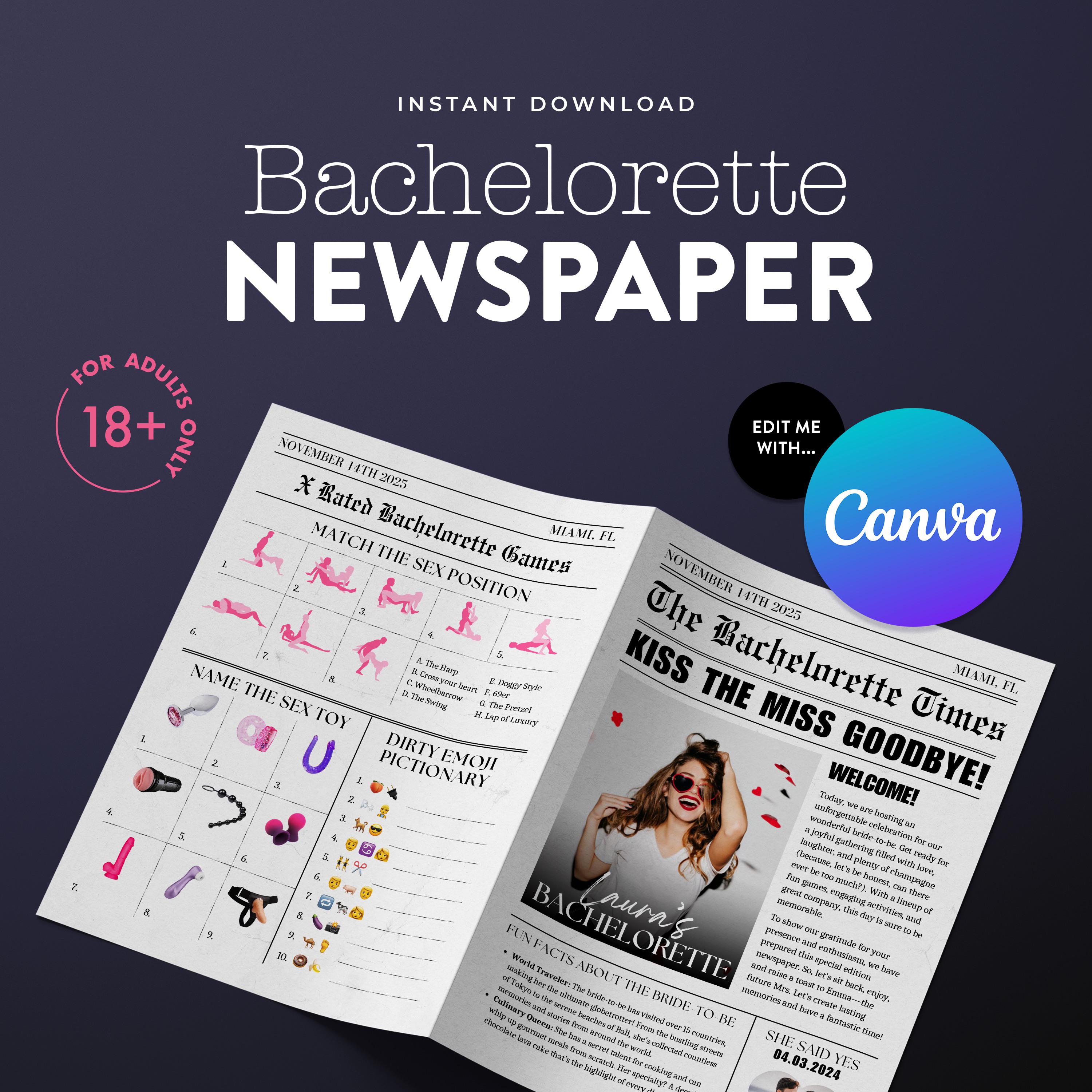 Editable Bachelorette Newspaper With Funny Games | Adult Only | Hen ...