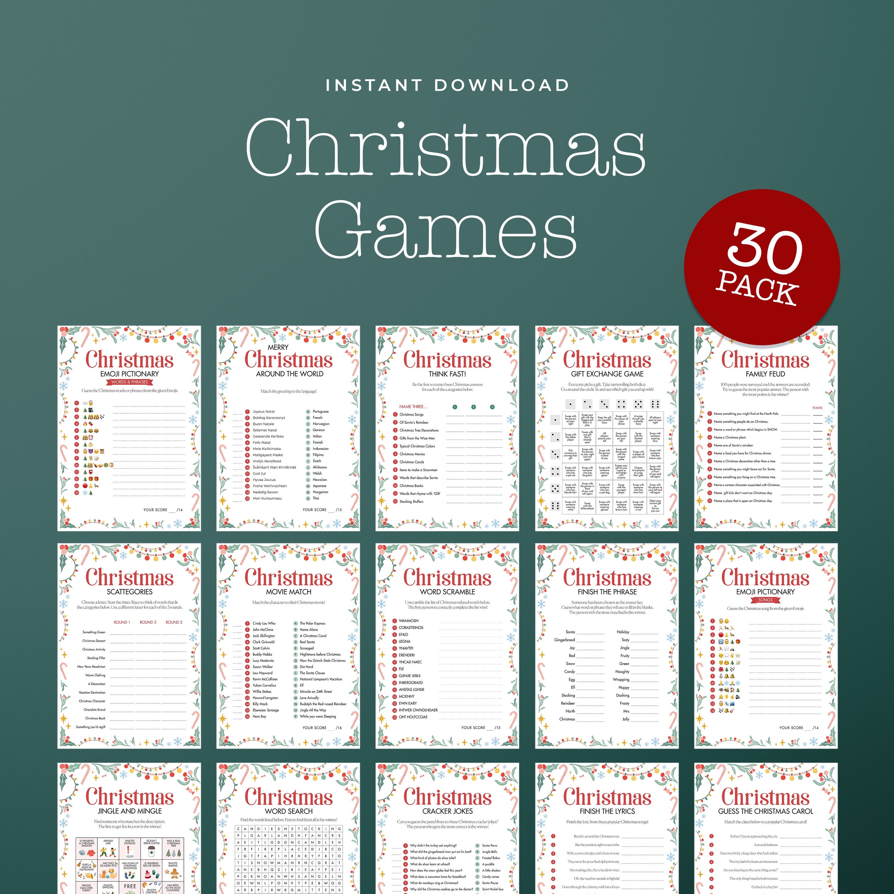 Christmas Games and Activities Bundle | Thirty Pack | Instant Download ...