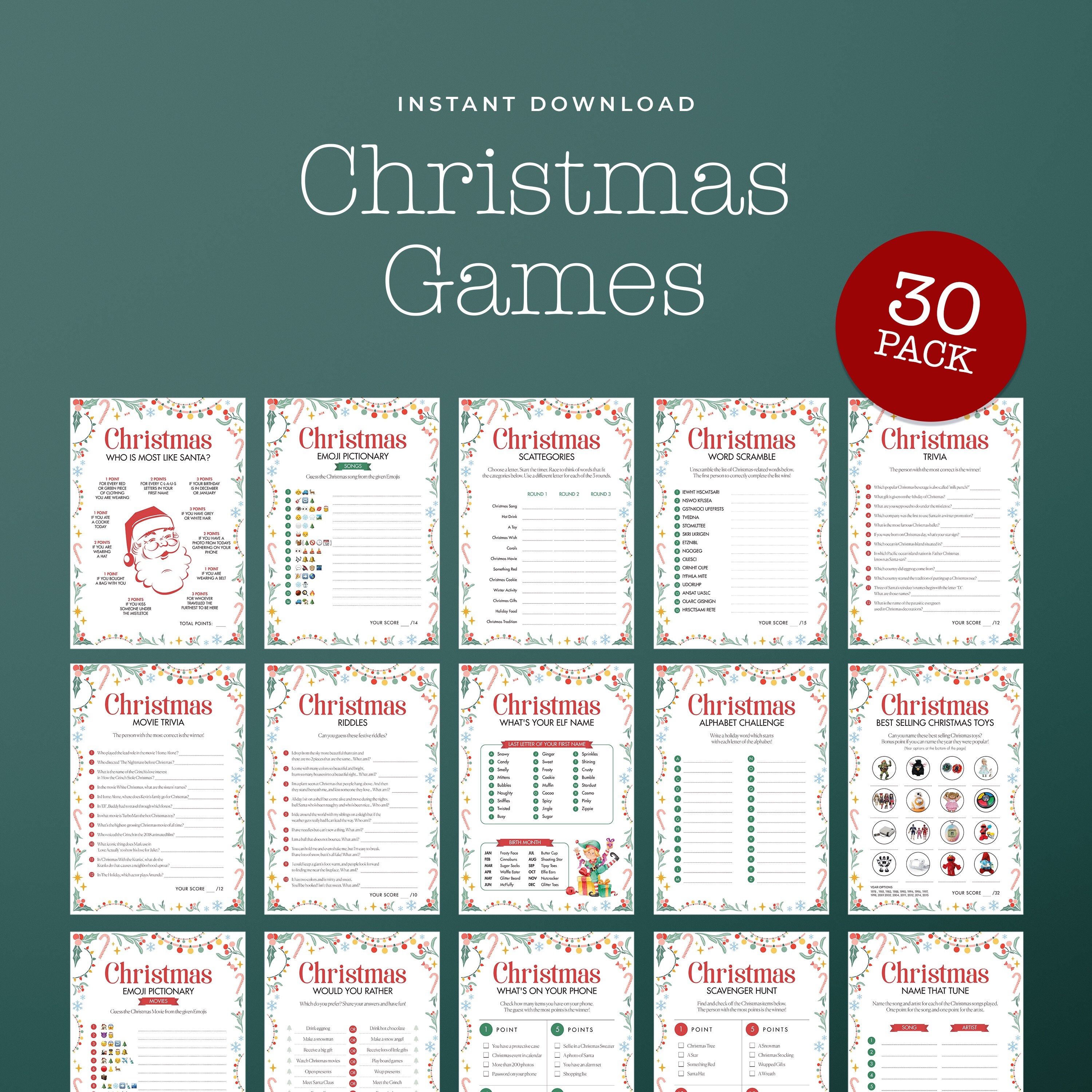 Christmas Games and Activities Bundle | Thirty Pack | Instant Download ...