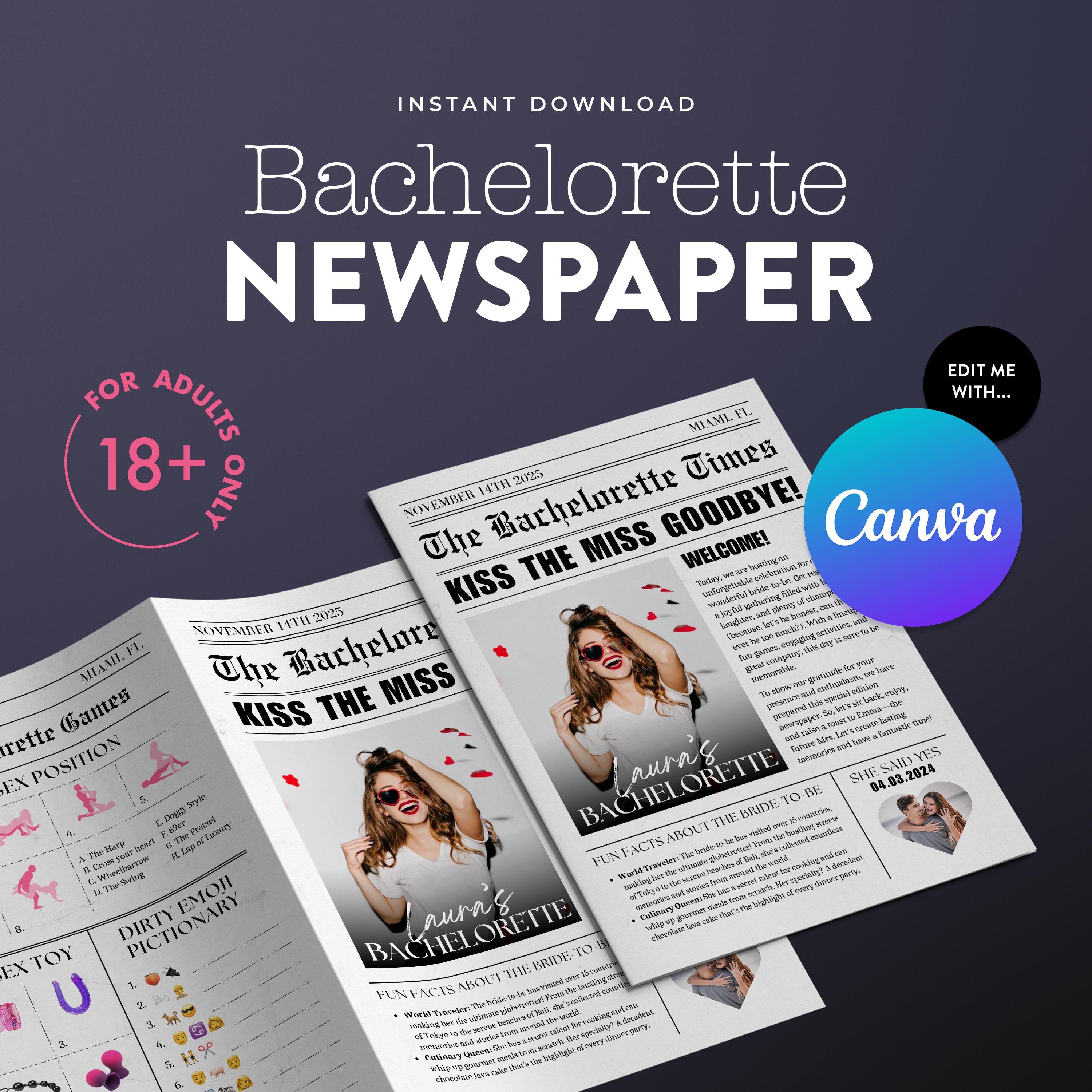 Editable Bachelorette Newspaper With Funny Games | Adult Only | Hen ...