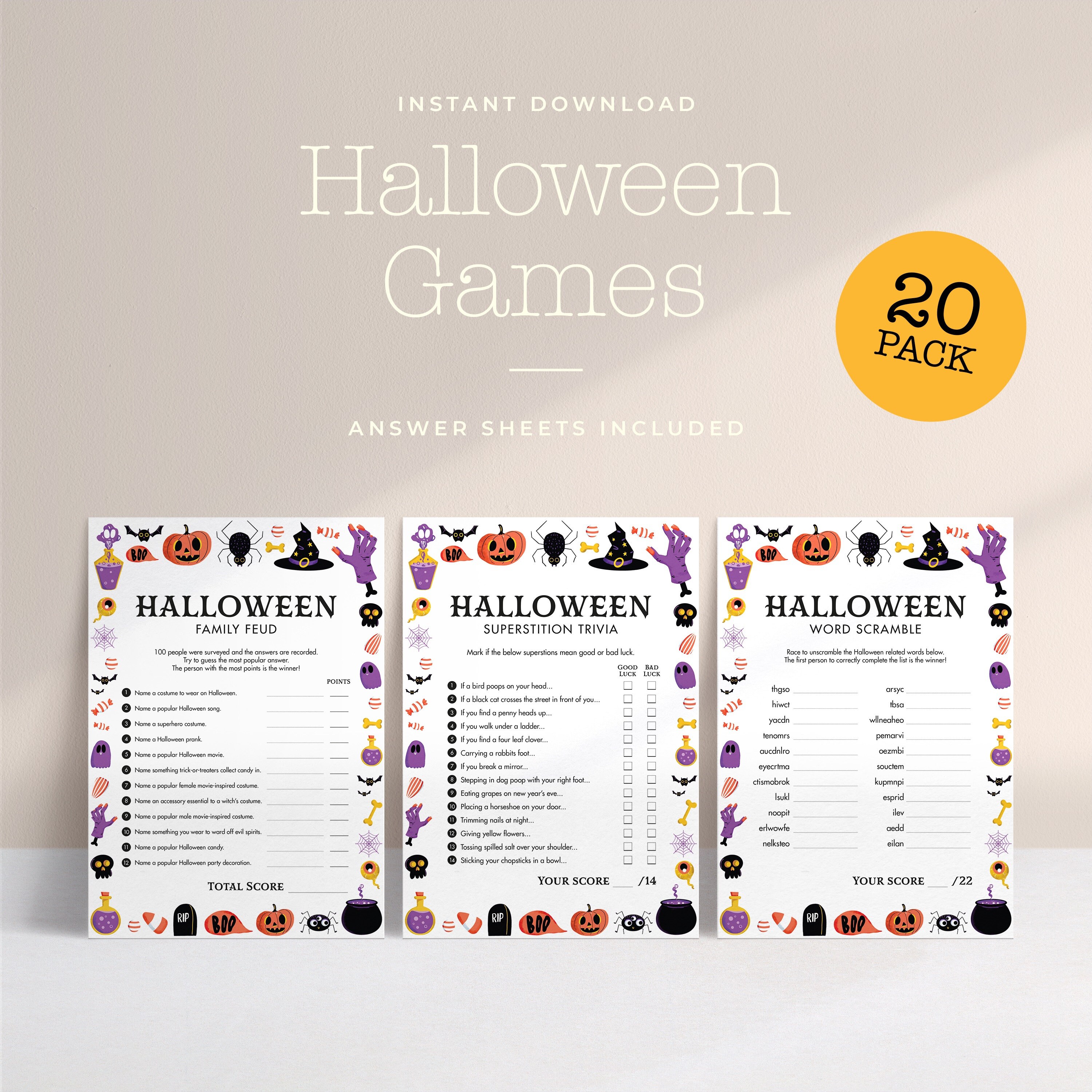Halloween Games 20 Pack Bundle Funny Pack Spooky Halloween Games and ...