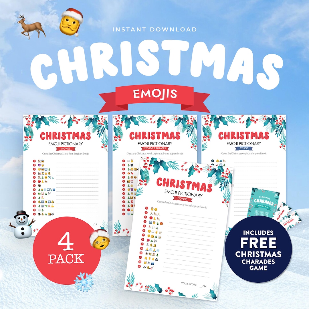 Christmas Emoji Pictionary Printable 4 Pack | Fun Holiday Games for ...