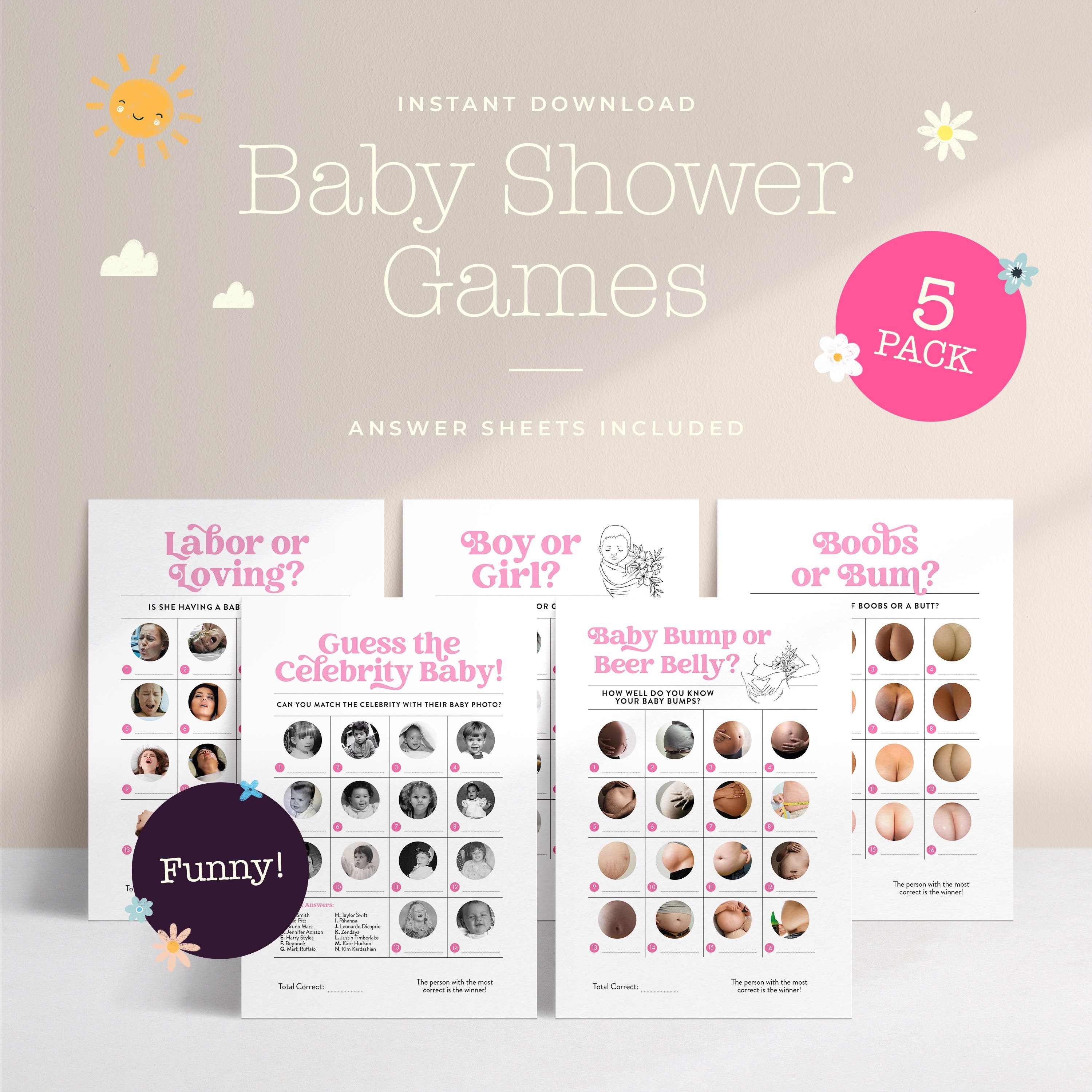 Baby Shower Games and Activities Bundle | Funny Pack | Instant Download ...