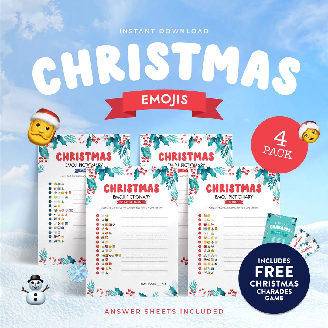 Christmas Emoji Pictionary Printable 4 Pack | Fun Holiday Games for ...
