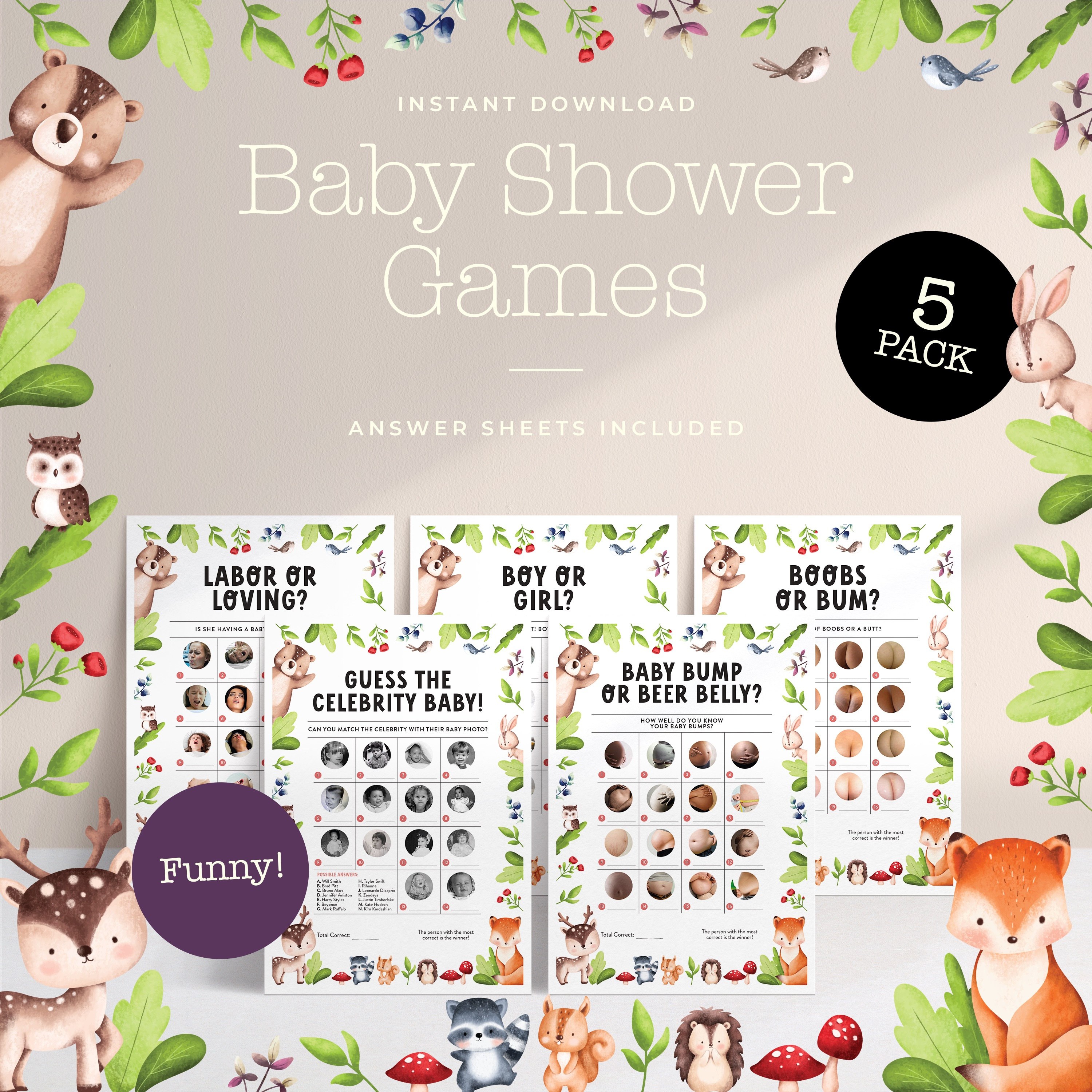 Baby Shower Games and Activities Bundle Funny Pack Instant - Etsy