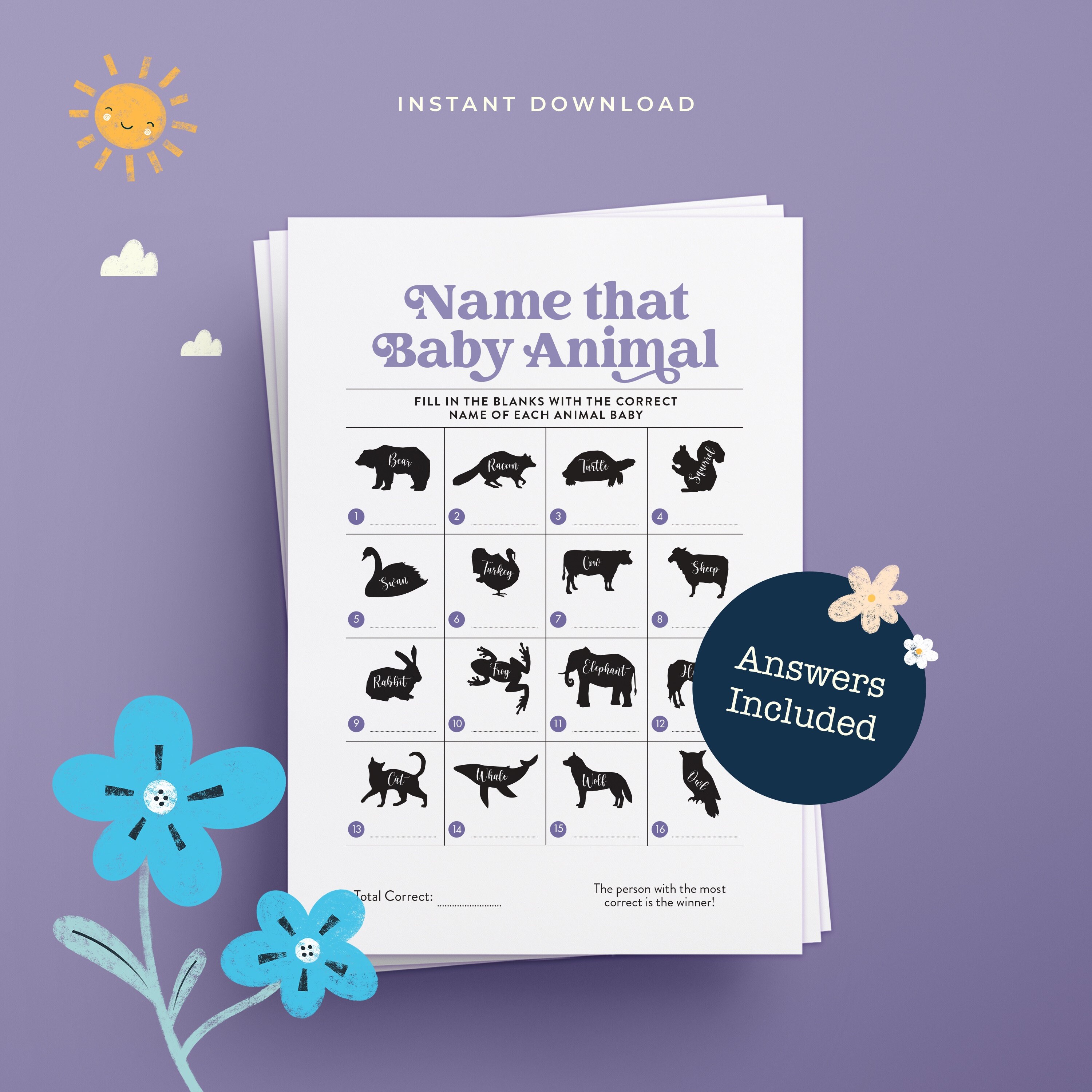 Name That Baby Animal Baby Shower Game | Funny Baby Shower | Printable ...