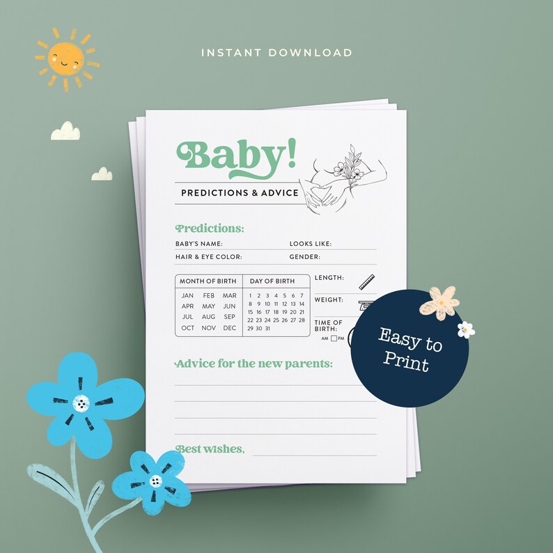 Baby Predictions and Advice | Baby Shower Fun | Keepsake | Printable ...