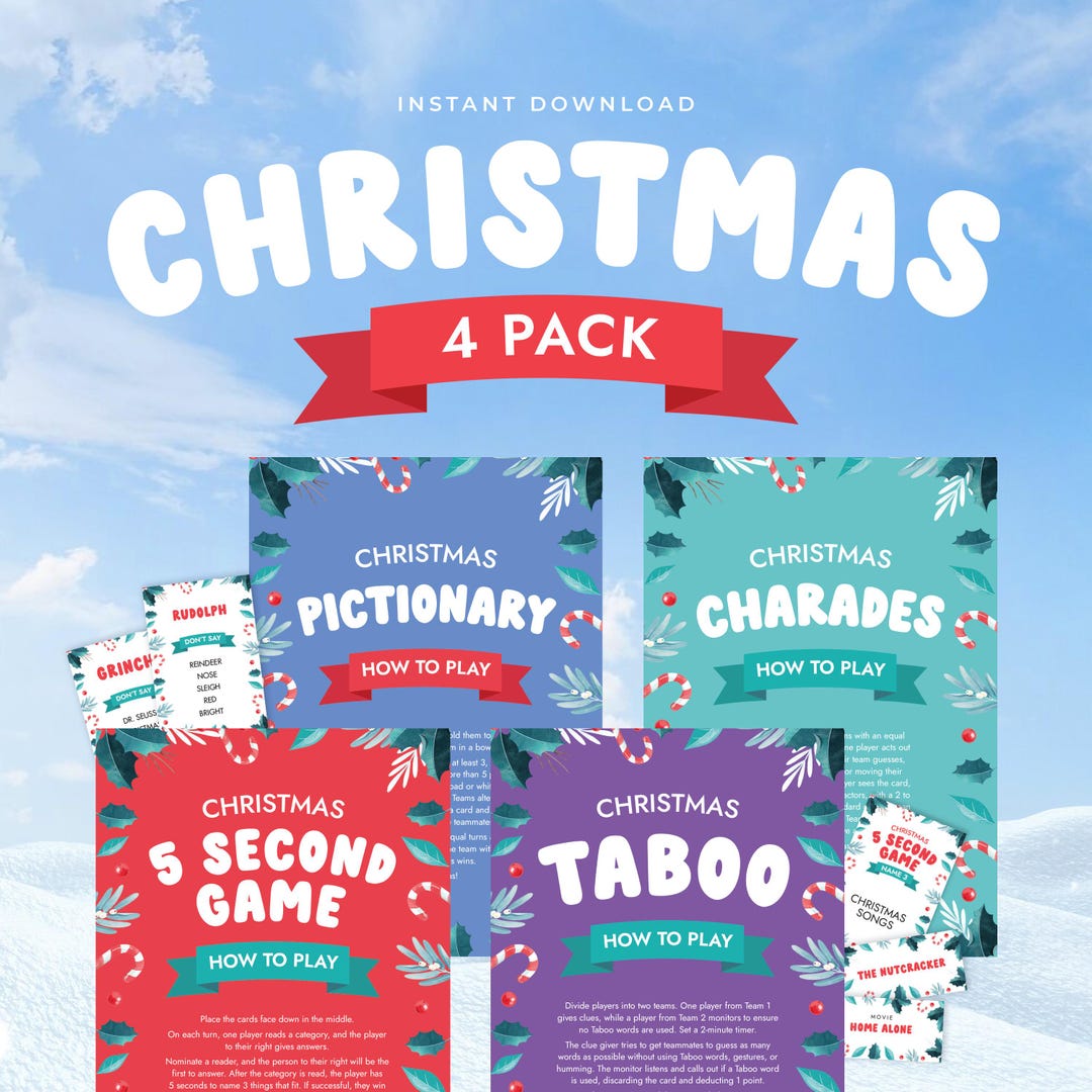 Christmas Party Games Bundle - 4 Printable Games: Taboo, Five Second ...