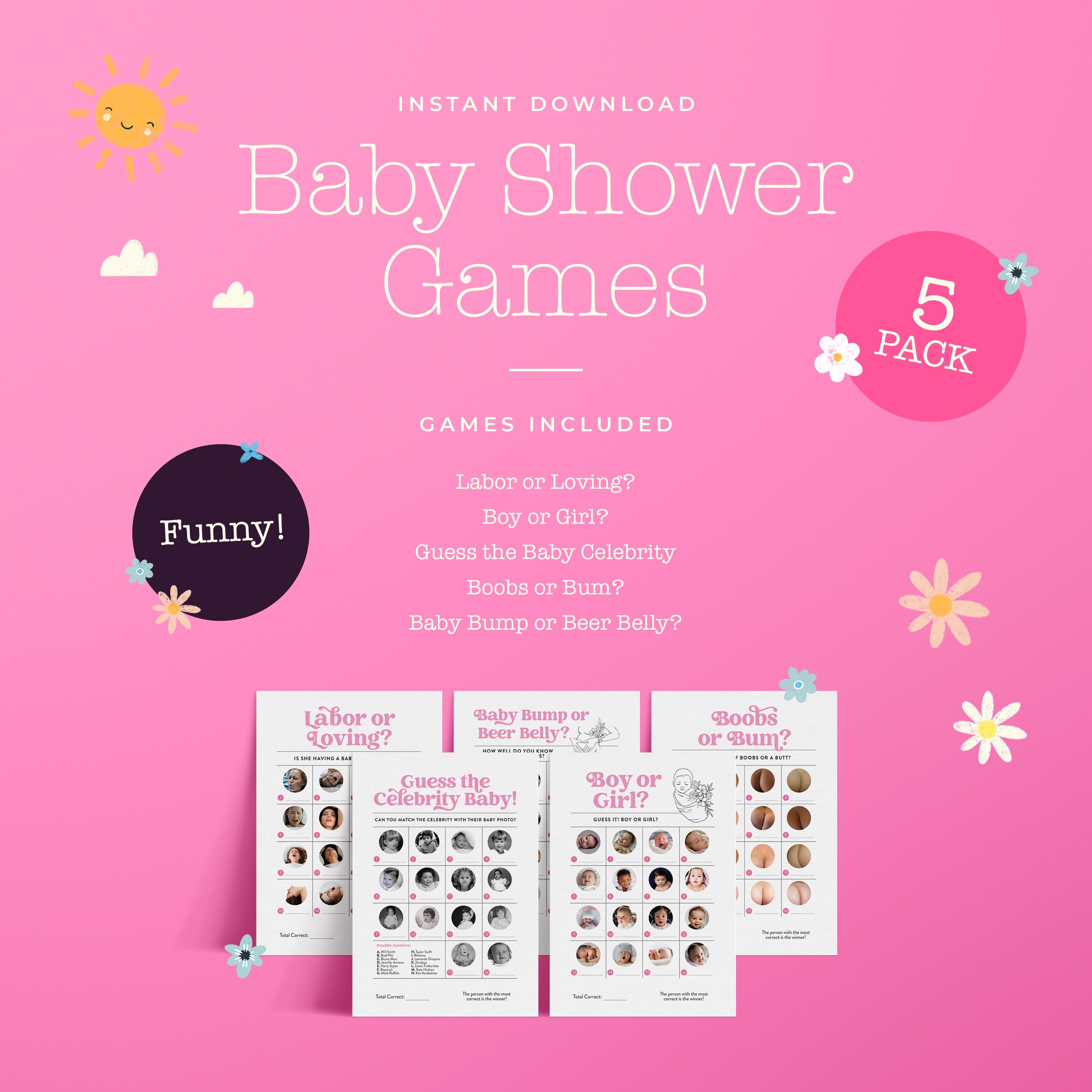 Baby Shower Games and Activities Bundle | Funny Pack | Instant Download ...