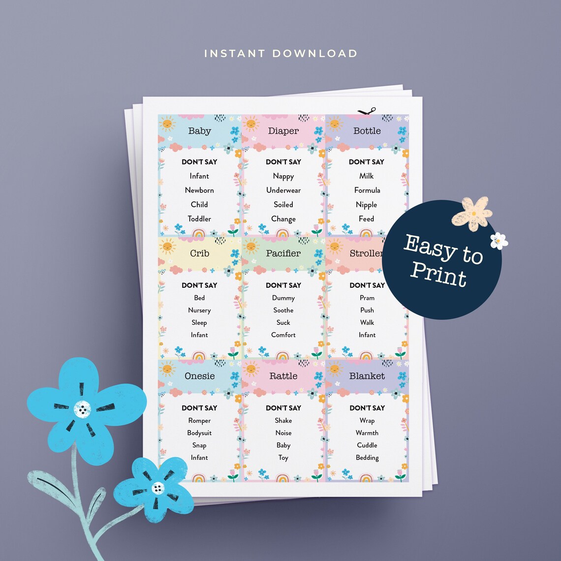 Baby Shower Taboo Game | Guess My Word Game | Printable Baby Shower ...