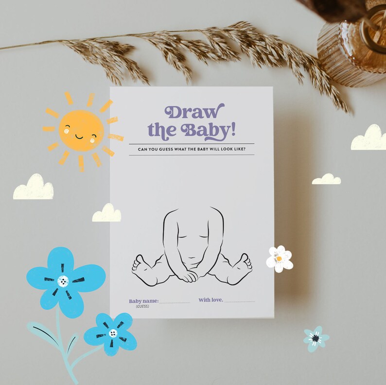 Baby Shower Game | Draw the Baby | Modern Baby Shower Game | Printable ...