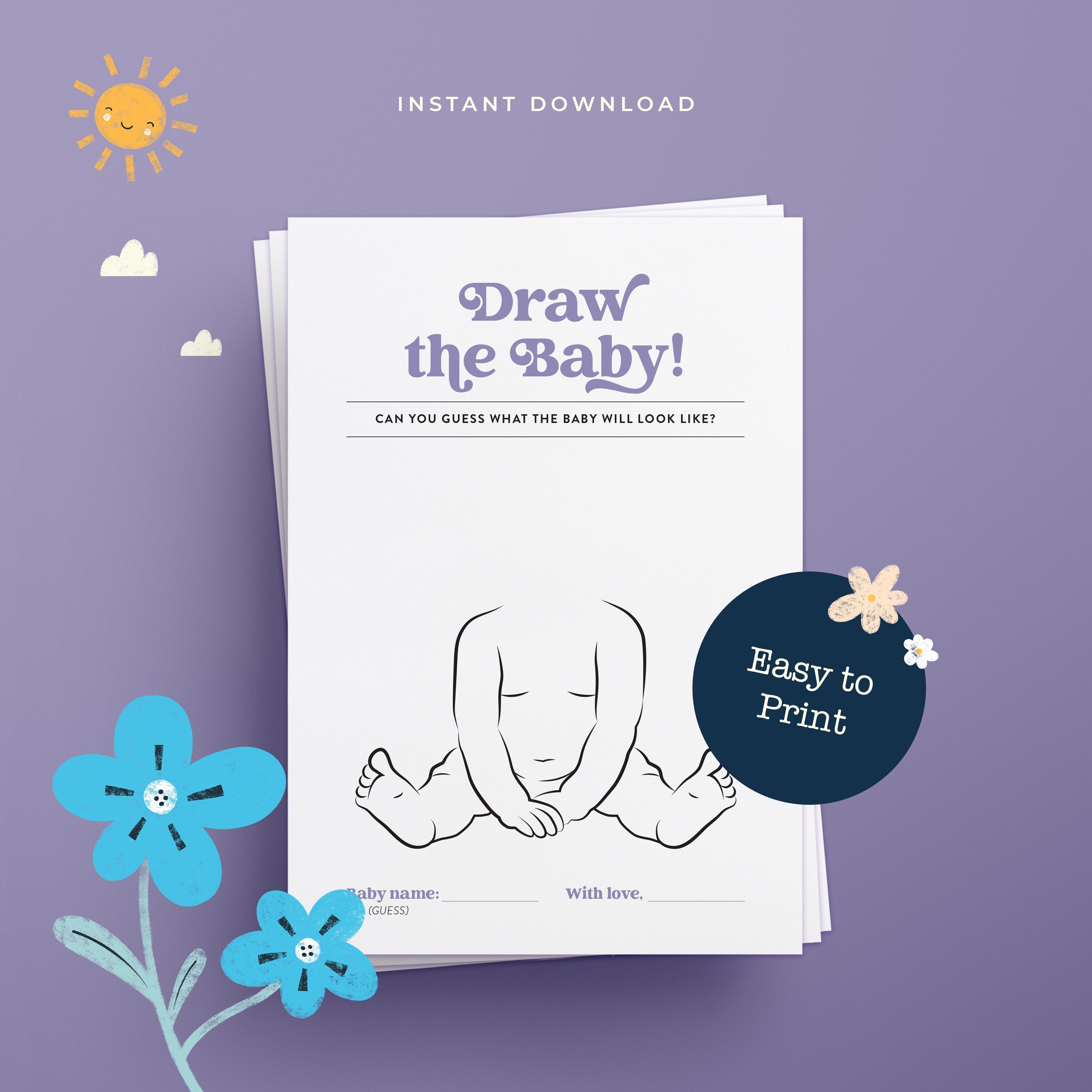 Baby Shower Game | Draw the Baby | Modern Baby Shower Game | Printable ...