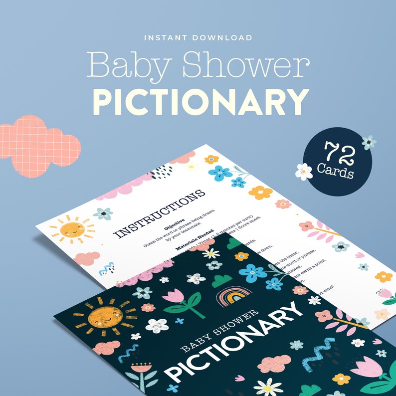 Baby Shower Pictionary Game | Baby Shower Drawing Game | Printable Baby ...