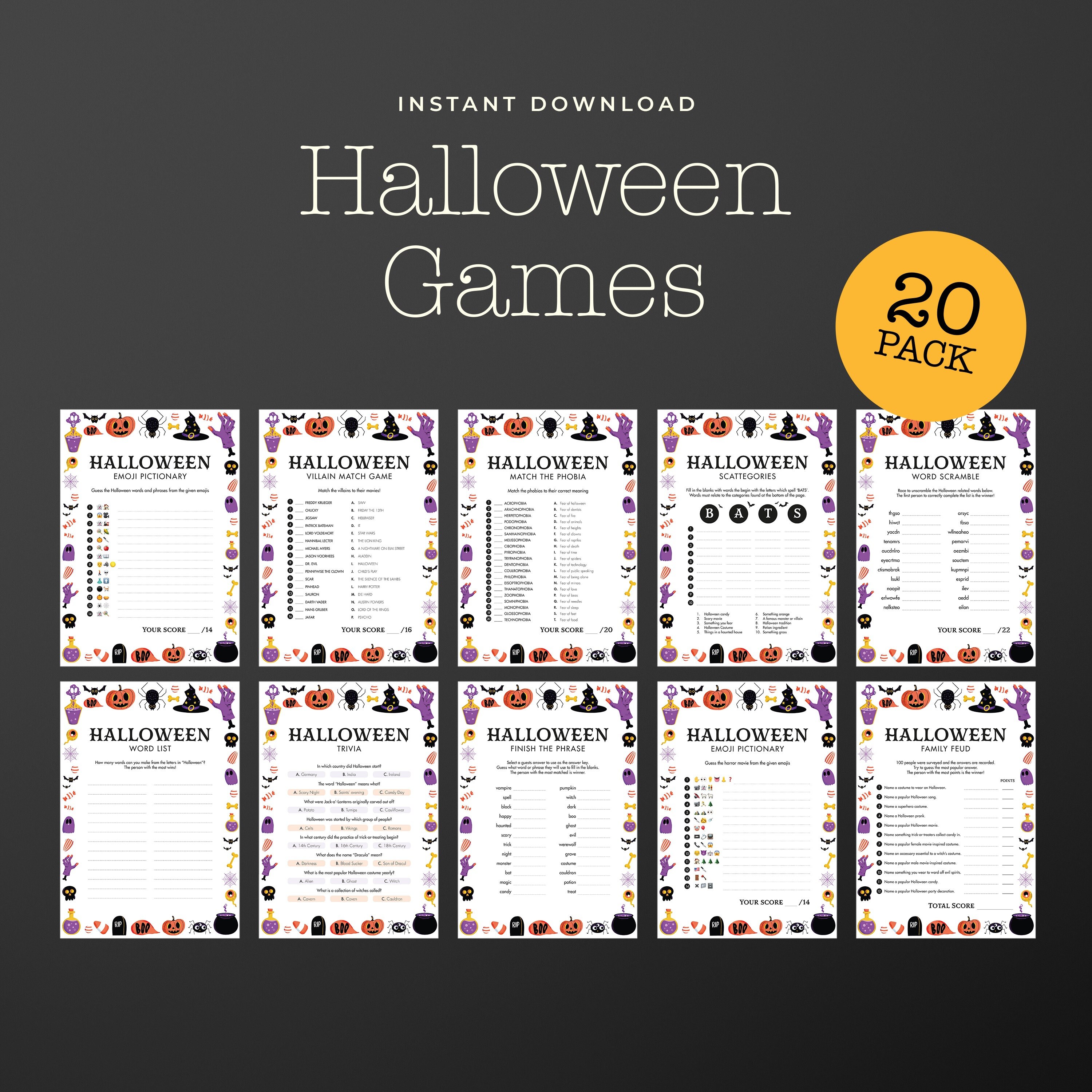 Halloween Games 20 Pack Bundle | Funny Pack | Spooky Halloween Games ...