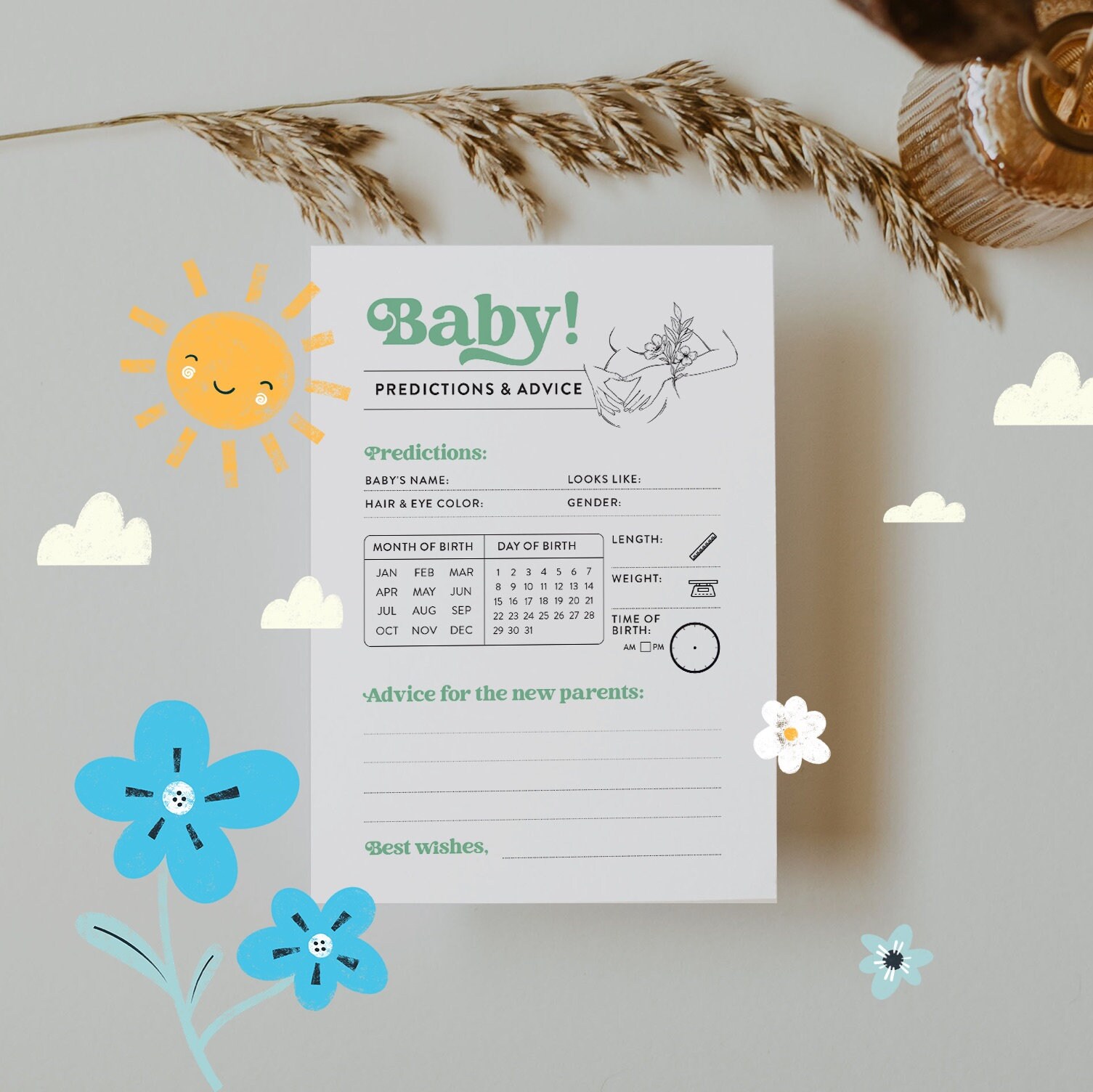 Baby Predictions and Advice | Baby Shower Fun | Keepsake | Printable ...