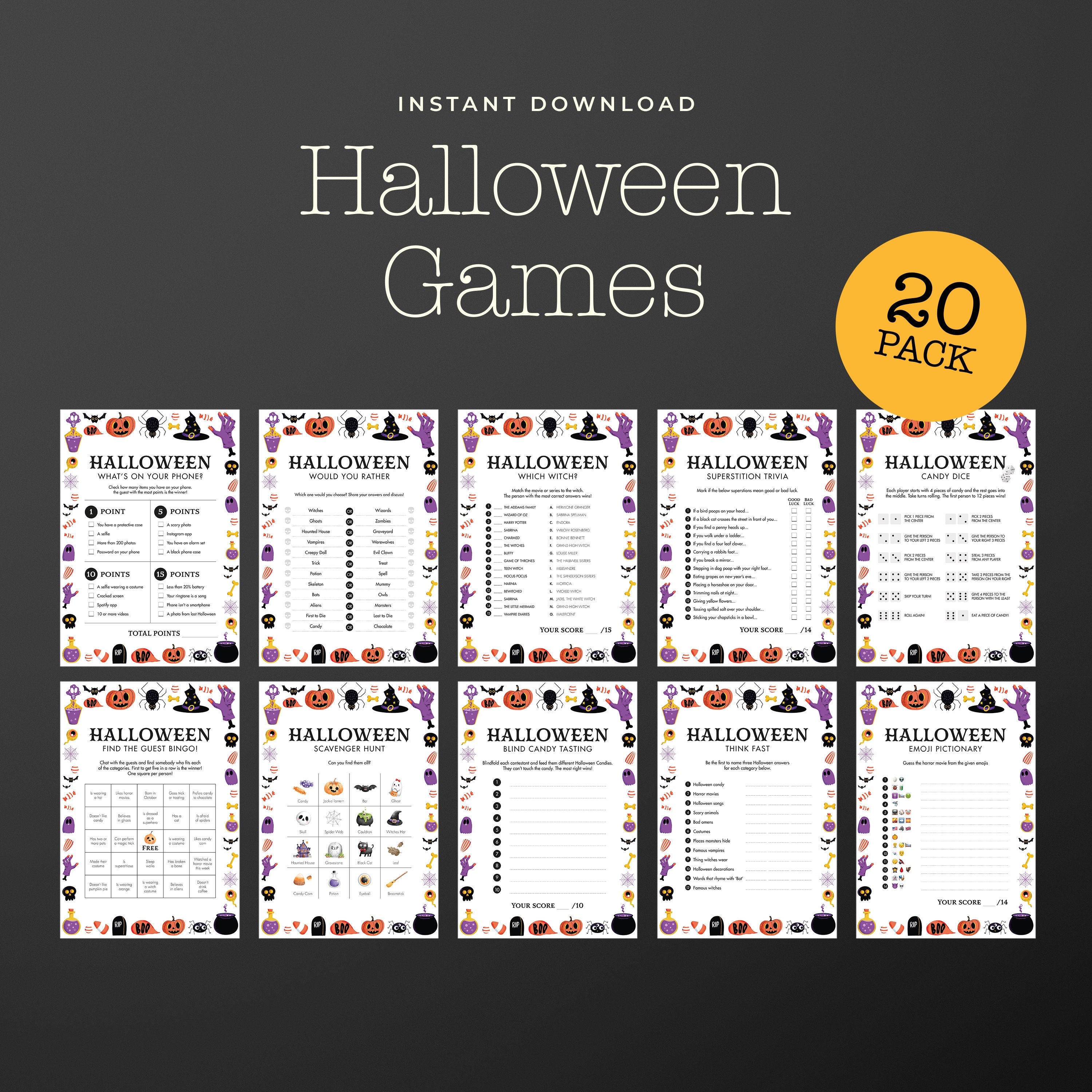 Halloween Games 20 Pack Bundle | Funny Pack | Spooky Halloween Games ...