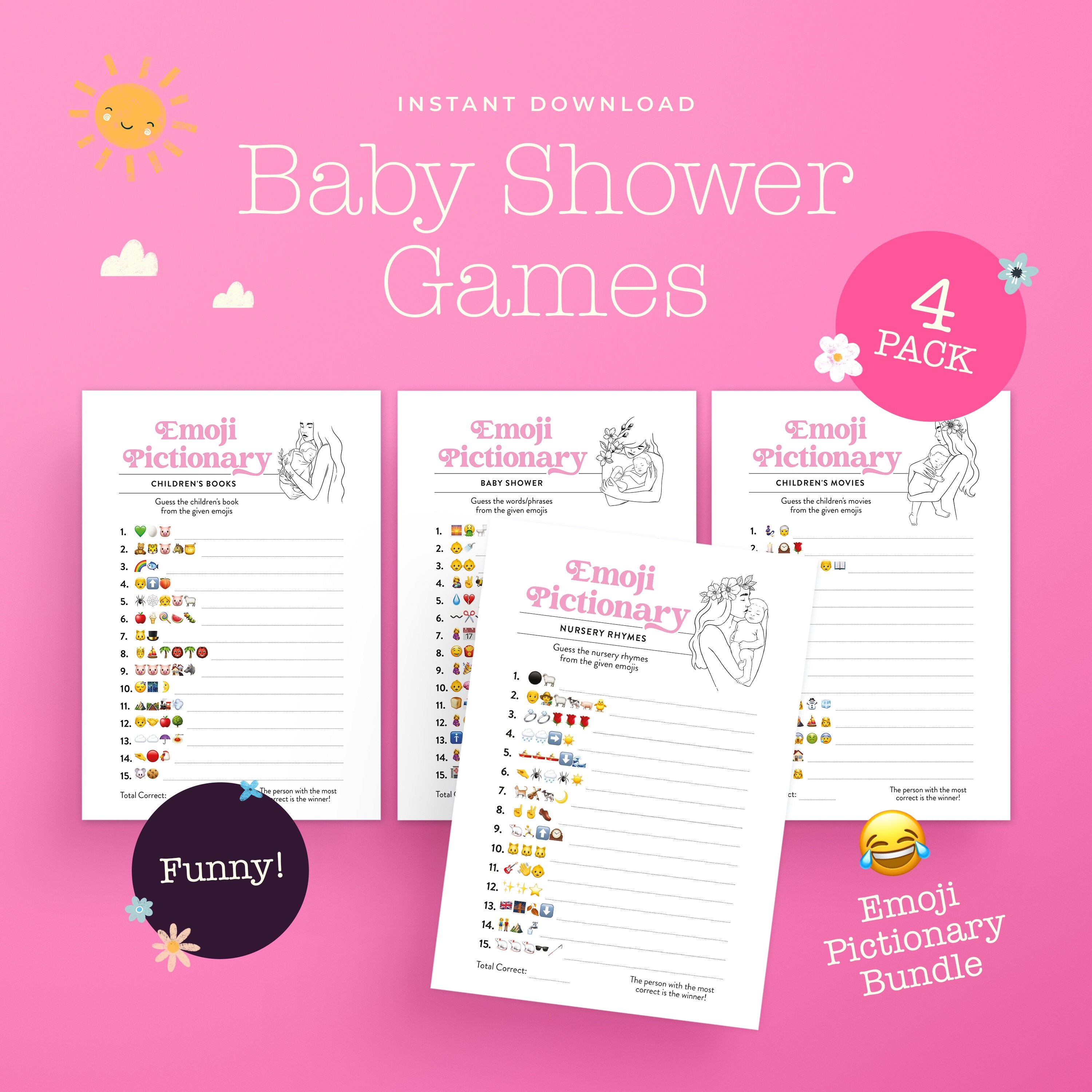Baby Shower Emoji Pictionary Bundle | Funny Pack | Emoji Quiz Games ...