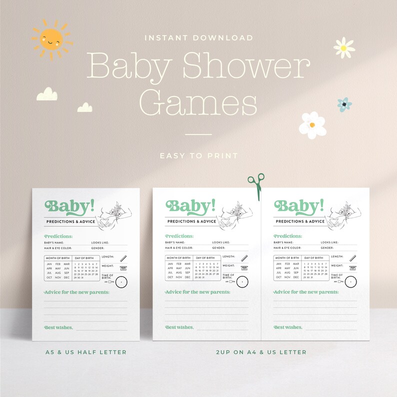 Baby Predictions and Advice | Baby Shower Fun | Keepsake | Printable ...