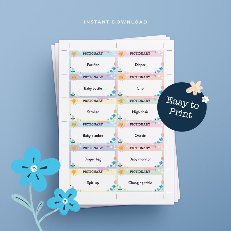 Baby Shower Pictionary Game | Baby Shower Drawing Game | Printable Baby ...