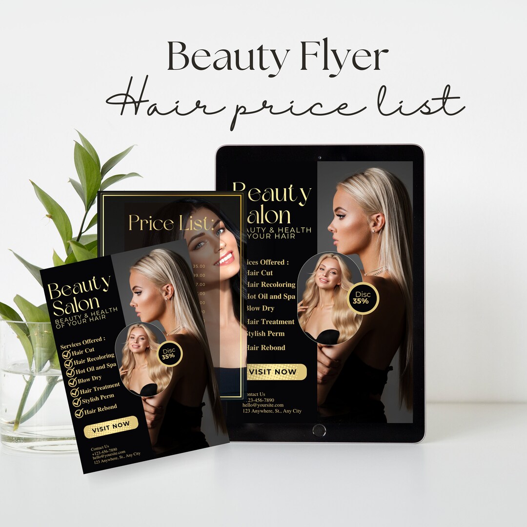 Hair Flyer Price List, Flyer Template Editable, Services Flyer, Premade ...