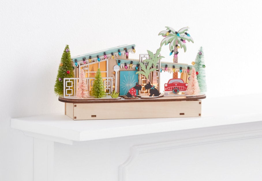 Laser Cut Wood Mid Century House LED Light up Decor - Etsy