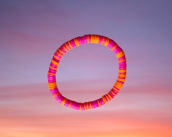 Orange Sunset and Flower Heishi/clay Beaded Bracelet Set-trendy-summer ...