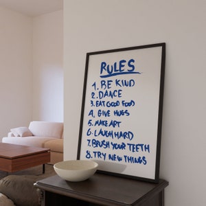 House Rules Blue Print, House Rules Print, Blue Print, Hallway Poster ...