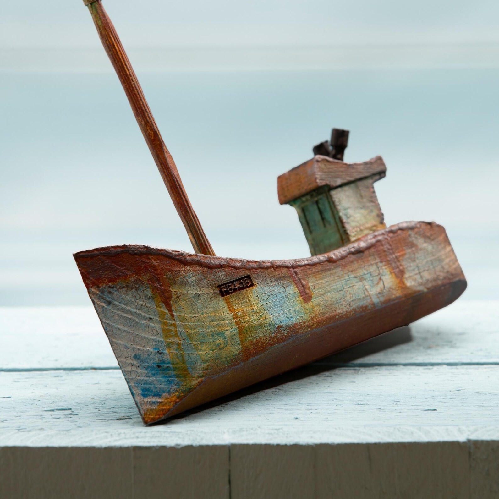 Fishing Boat Hand Carved & Unique, Pine Wood, Rustic Weathered Ship ...