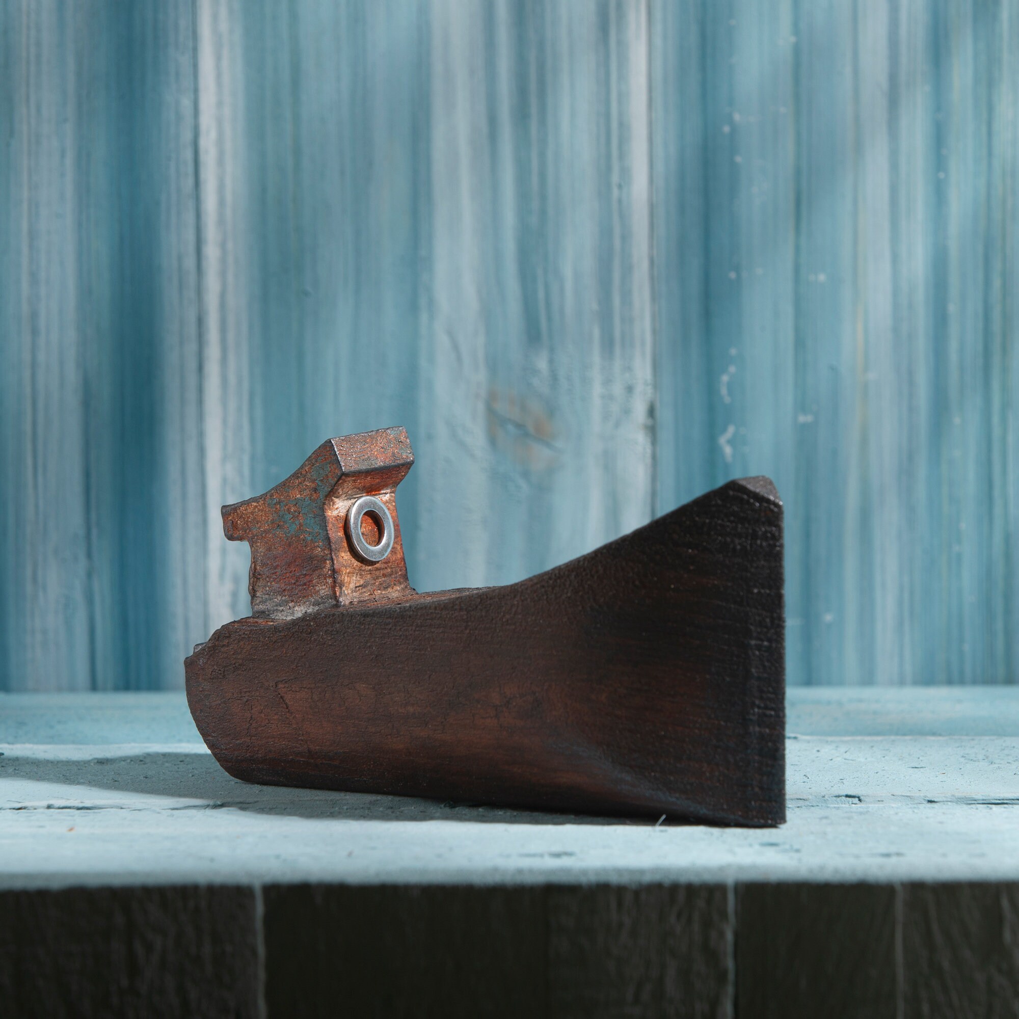 Hand Carved Wood Fishing Boat, Rustic Whimsical Ship With Character ...